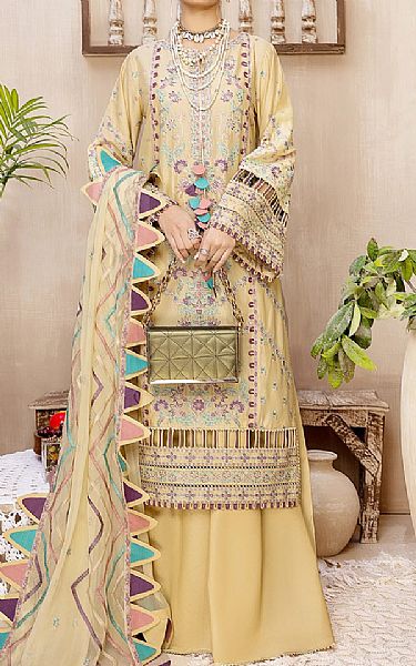 Adans Libas Light Golden Lawn Suit | Pakistani Lawn Dress in USA