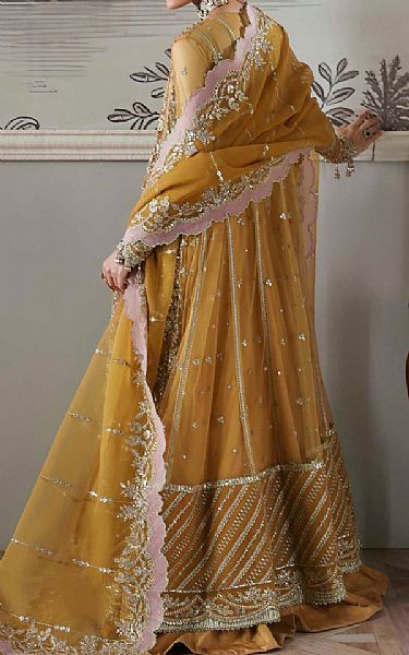 Akbar Aslam Orange Net Suit | Pakistani Embroidered Chiffon Dresses USA