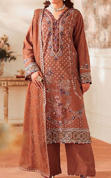 Ramsha Orange Salmon Raw Silk Suit | Pakistani Embroidered Chiffon ...