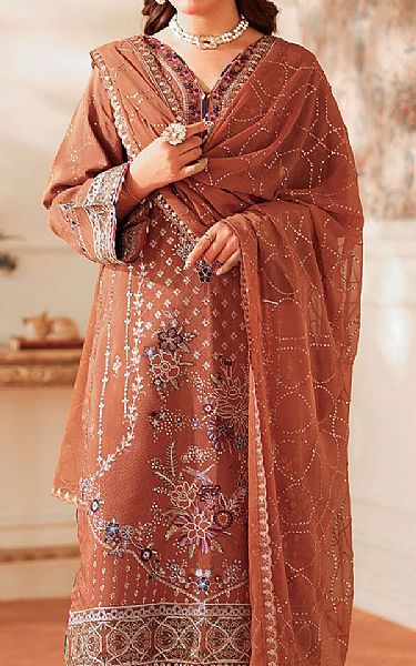 Ramsha Orange Salmon Raw Silk Suit | Pakistani Embroidered Chiffon ...
