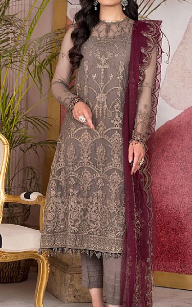 Zarif Grey Net Suit | Pakistani Embroidered Chiffon Dresses